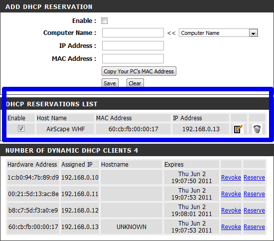 IP address reservation – AirScape Engineer's Blog